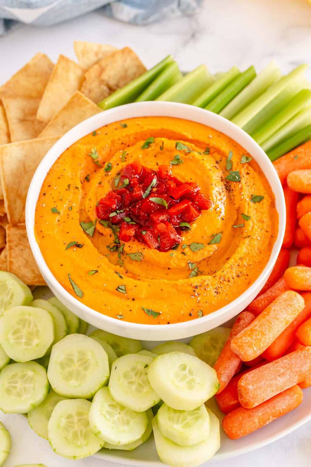Roasted Red Pepper Hummus Recipe - Kylee Cooks