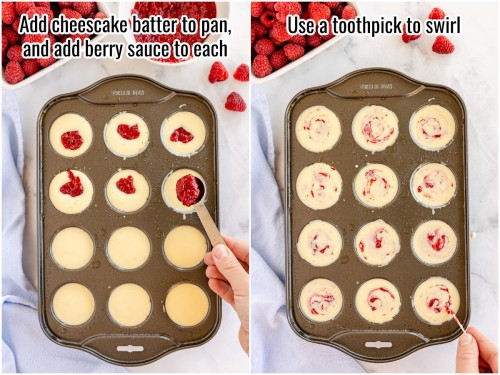 Lemon Mini Cheesecakes with Berry Swirl - Kylee Cooks