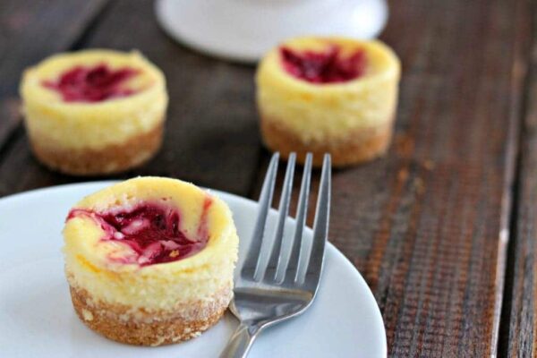 Lemon Mini Cheesecakes with Berry Swirl - Kylee Cooks