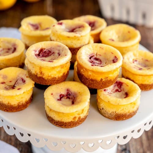 Lemon Mini Cheesecakes with Berry Swirl - Kylee Cooks