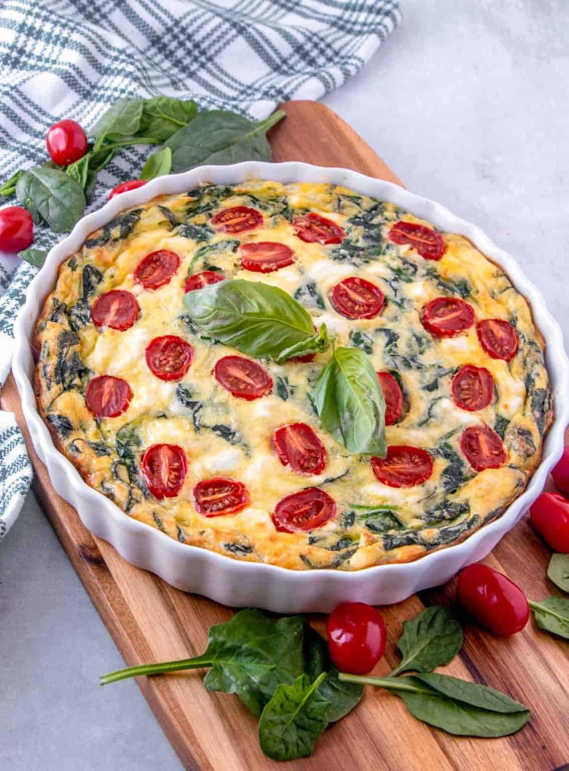 Crustless Spinach Quiche (with Tomatoes and Feta) - Kylee Cooks