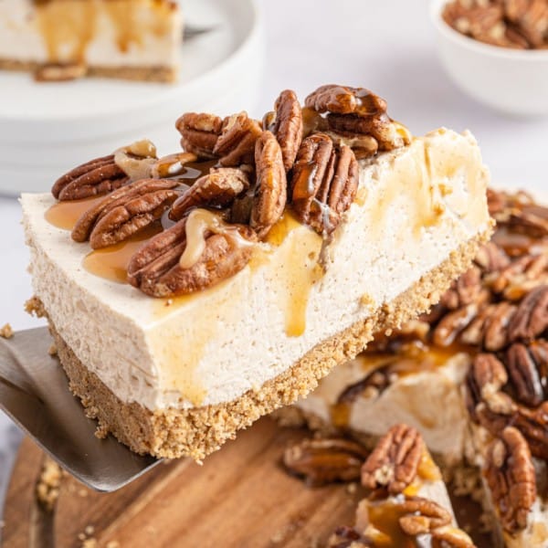 Caramel Pecan Cheesecake (No Bake!) - Kylee Cooks